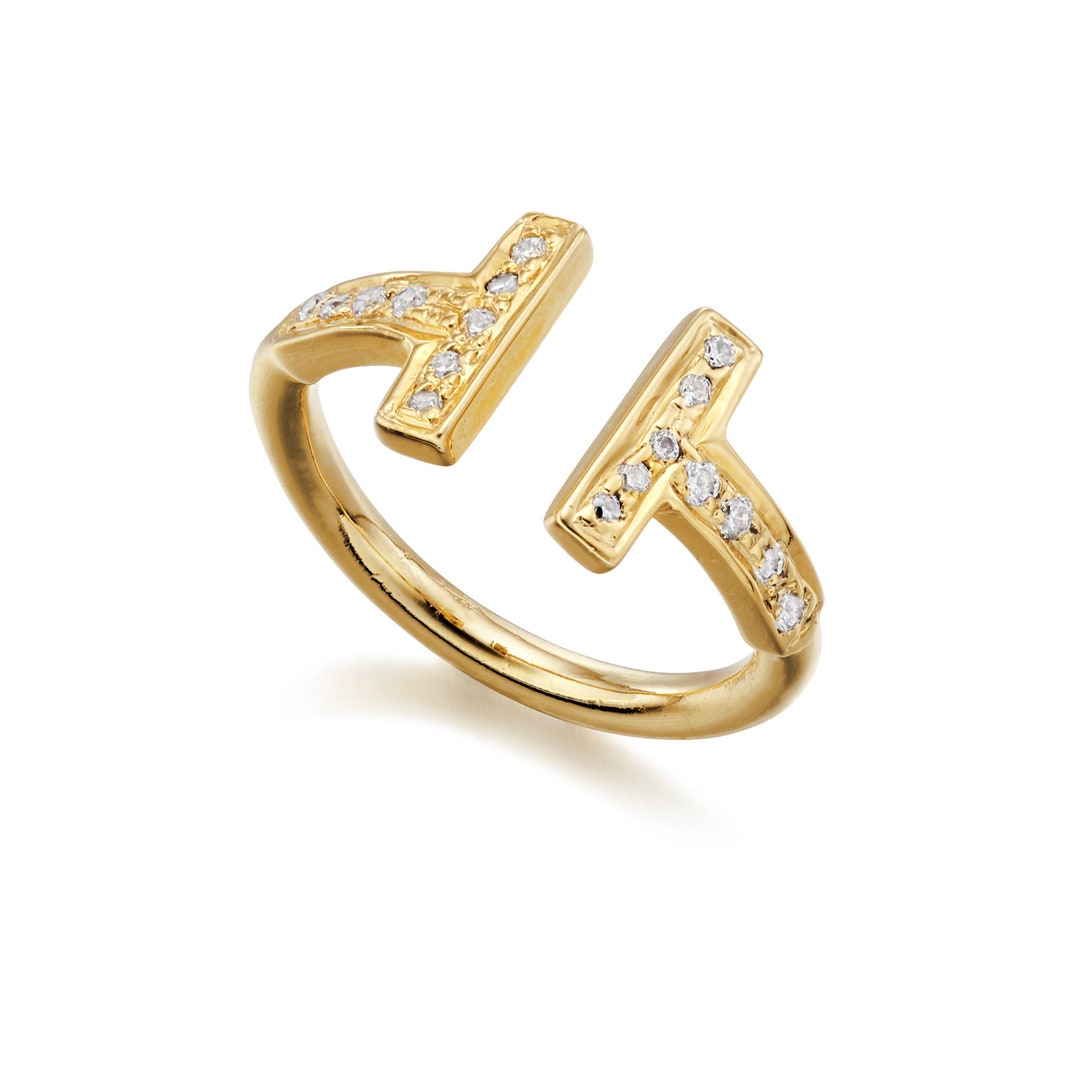 Open End Ring in Plated Gold, Modern Gold Ring, T-end Ring in Gold ...