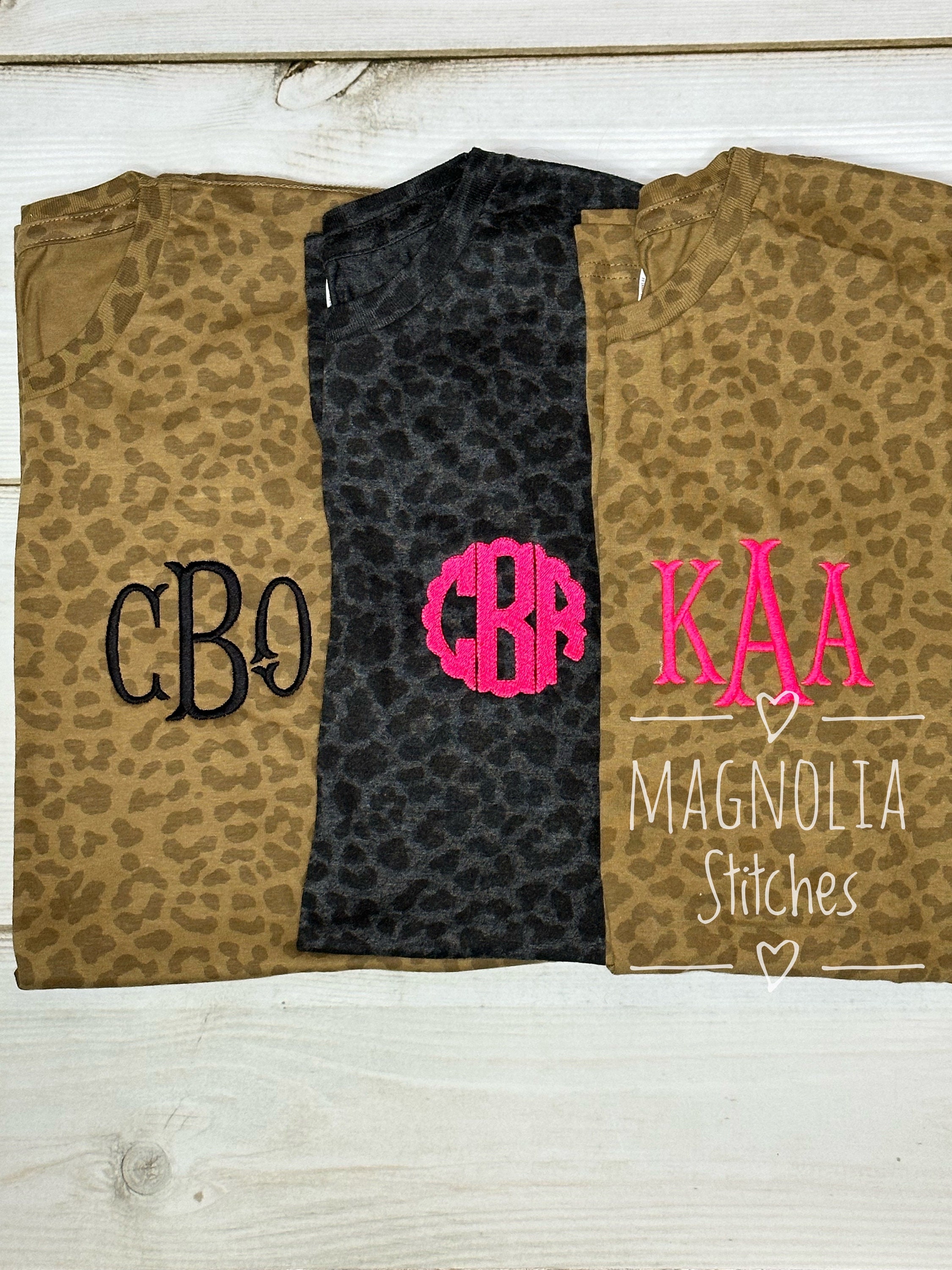 Leopard Monogram T-shirt/ Personalized Monogram Tee/ Embroidered Short ...