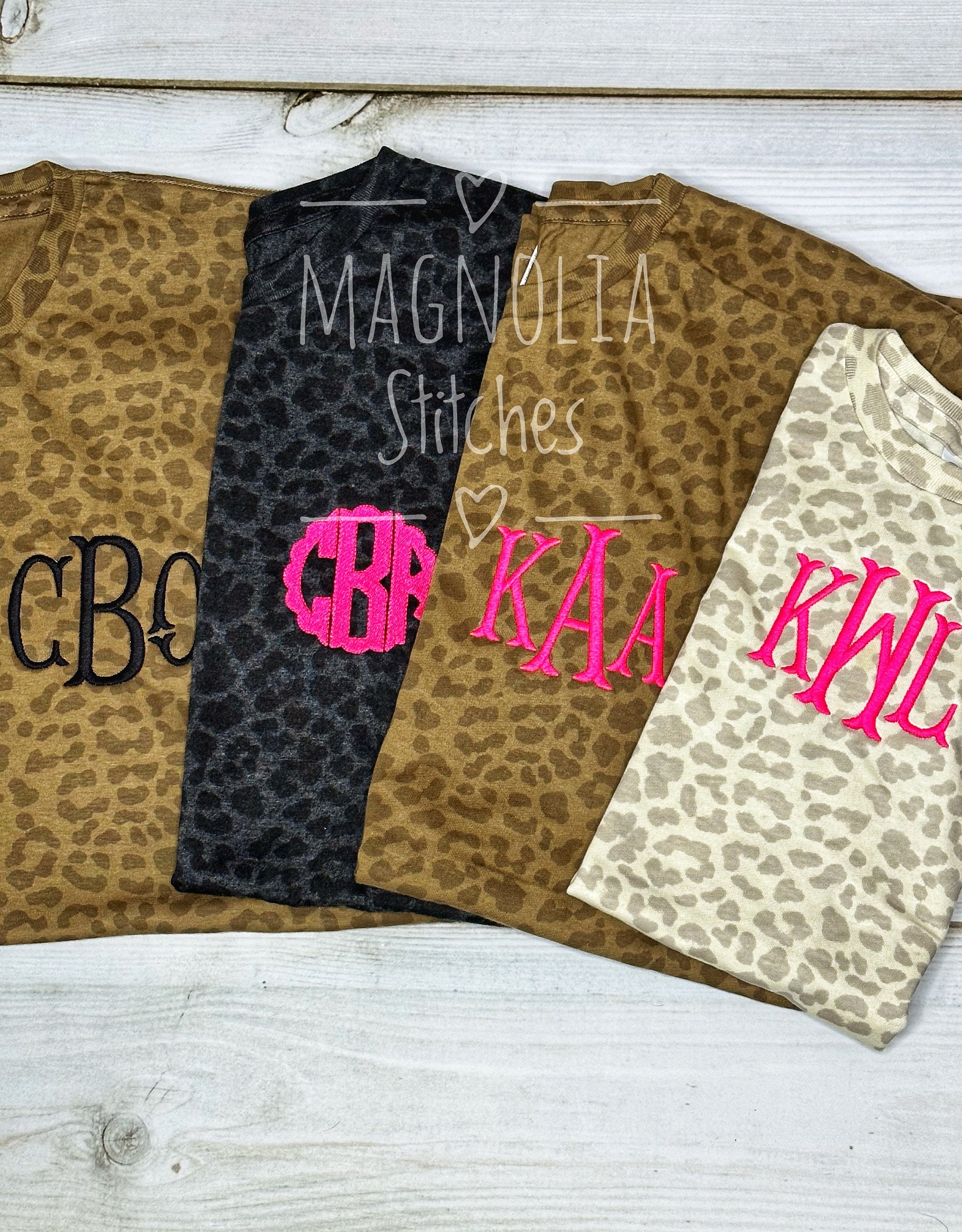 Leopard Monogram T-shirt/ Personalized Monogram Tee/ Embroidered Short ...