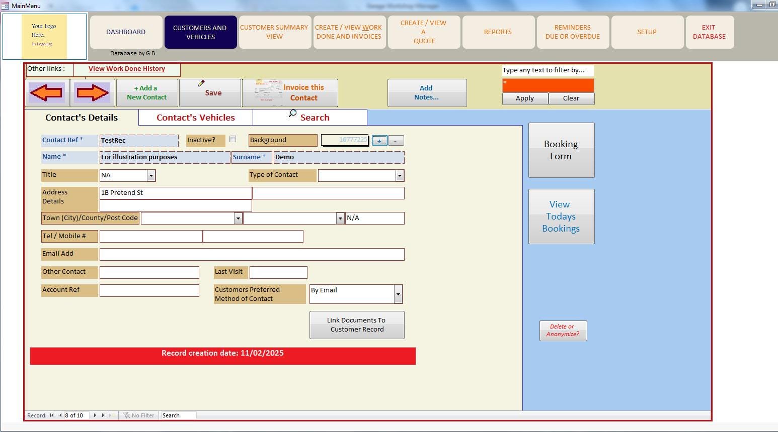Garage Workshop Manager MS Access Database for Mechanics | Add Your ...