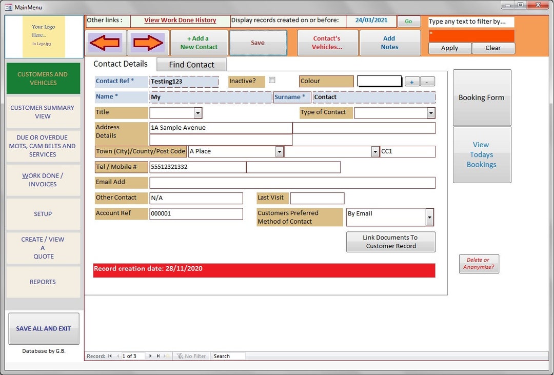 Garage Workshop Manager MS Access Database for Mechanics Add Your Customers, Vehicles and ...