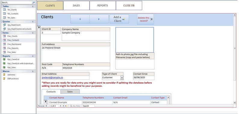 MS Access Client DB - Starter Template: Setup Your Client and Contact ...