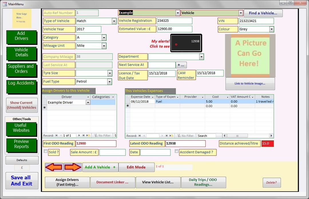 Vehicle / Automobile Fleet Management Ms-access Database Software. Log ...