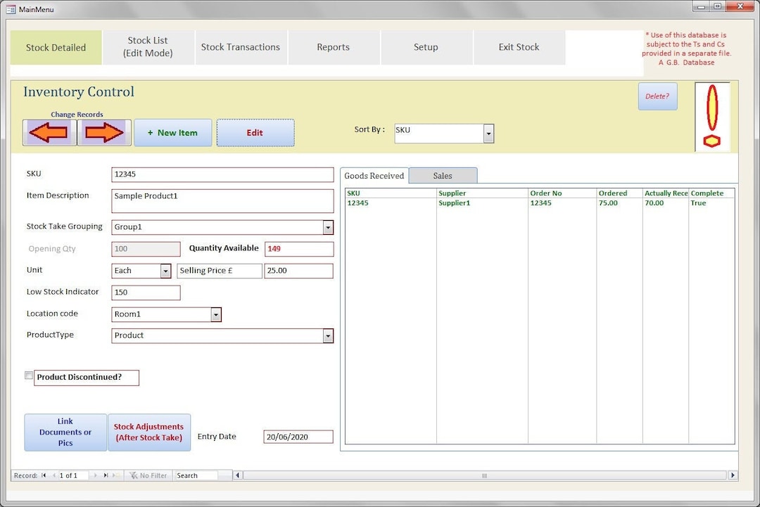 Simple Inventory Stock Control Management Tracker | A Ms-access (2010 or Later) Database ...