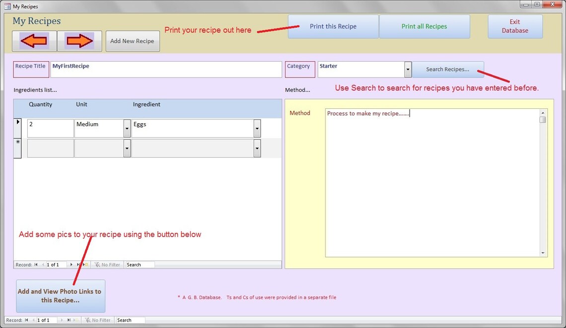 Basic Recipe Manager | Add, Search and Print Out Your Own Recipes From ...