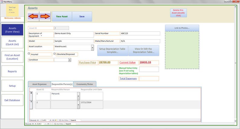 Asset Manager Database: Track Expenses, MS Access Template - Etsy