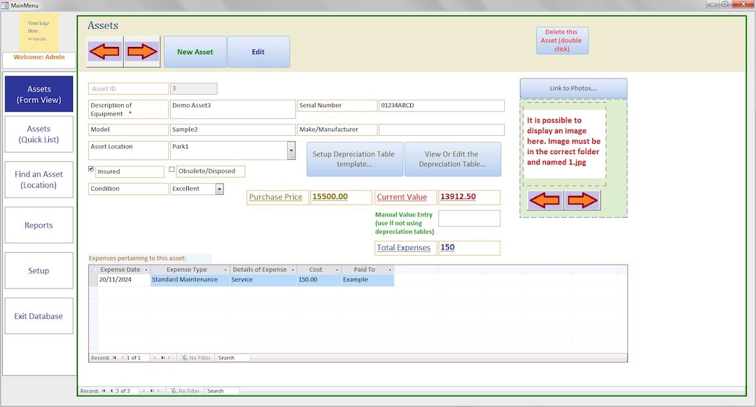 Asset Manager Database: Track Expenses, MS Access Template - Etsy