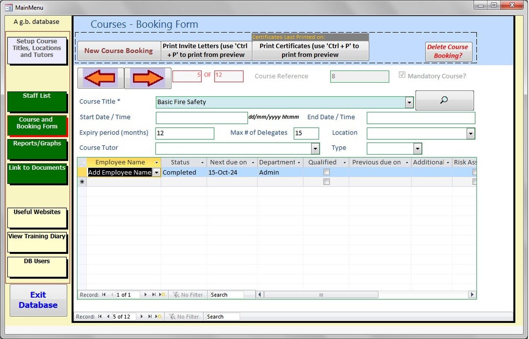 HR Employee Staff Training Database. Track Your Workforce Training ...