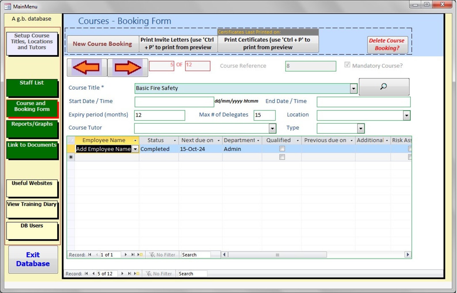 HR Employee Staff Training Database. Track Your Workforce Training ...