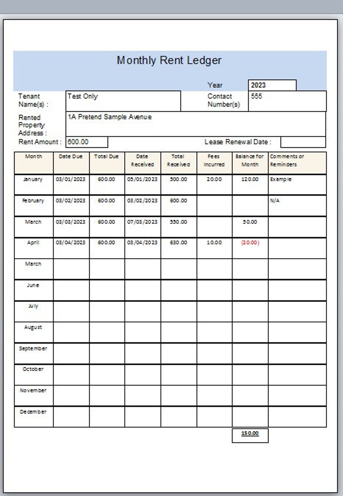 Rent Payment Ledger / Rental Tracker for Property Lets (ms-access ...