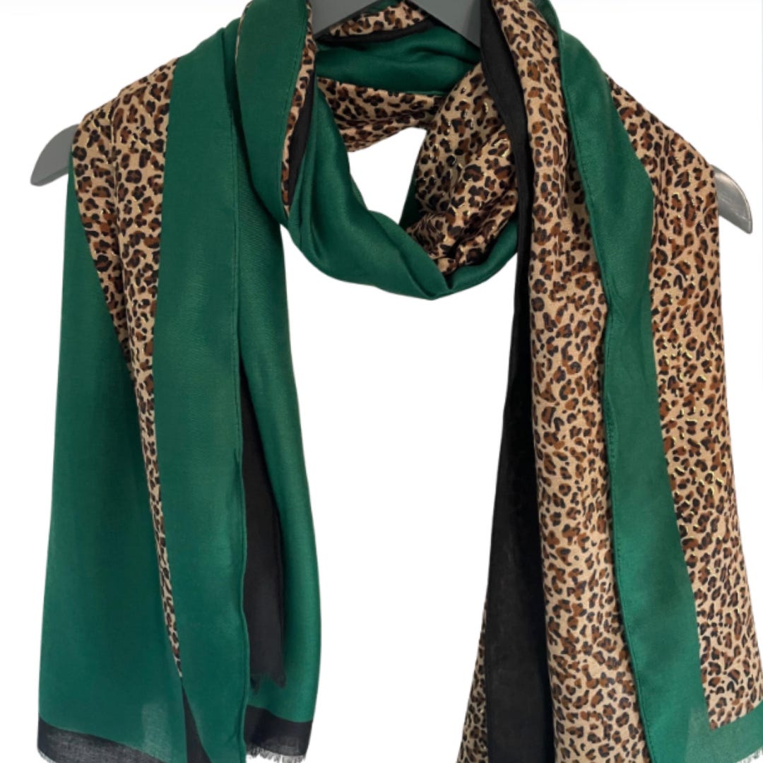 Animal Print SCARF / Green Gold Scarf / Emerald Green New Season Scarf ...