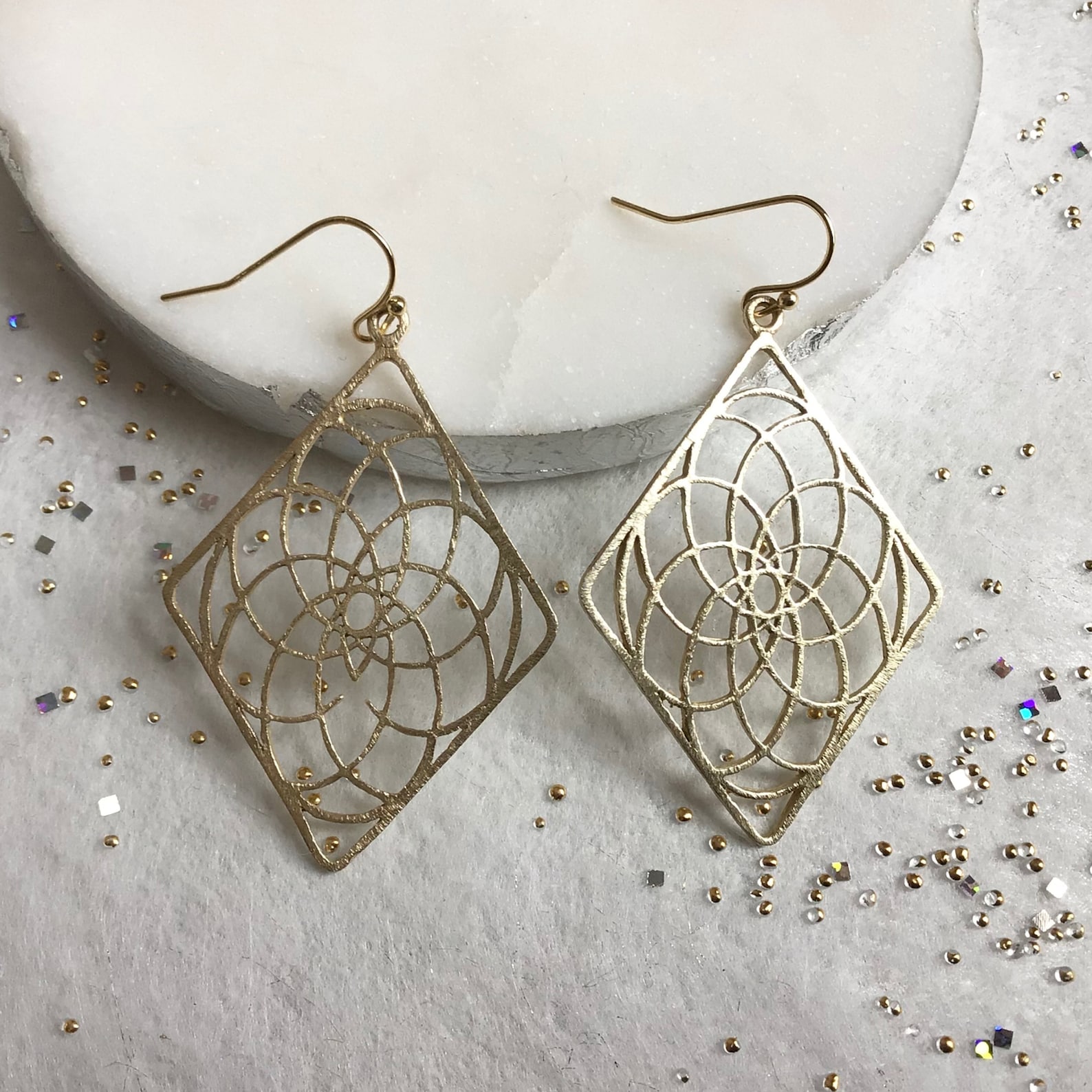 Large Brushed Gold Boho Style Earrings / Contemporary Earrings | Etsy