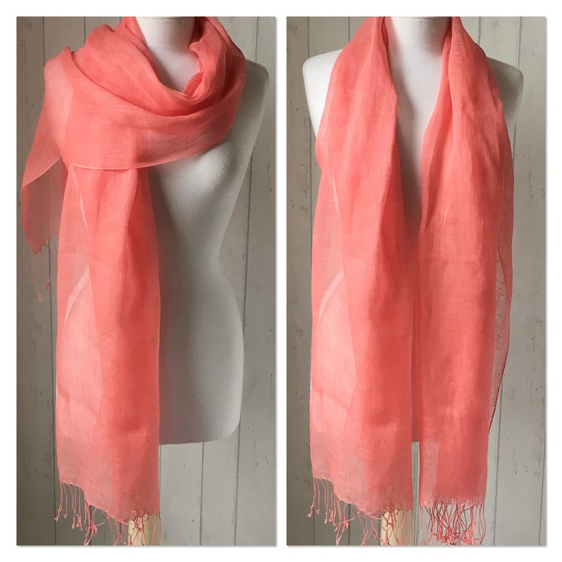 CORAL LINEN SCARF / Linen Coral Scarves / 100% Coral Linen | Etsy