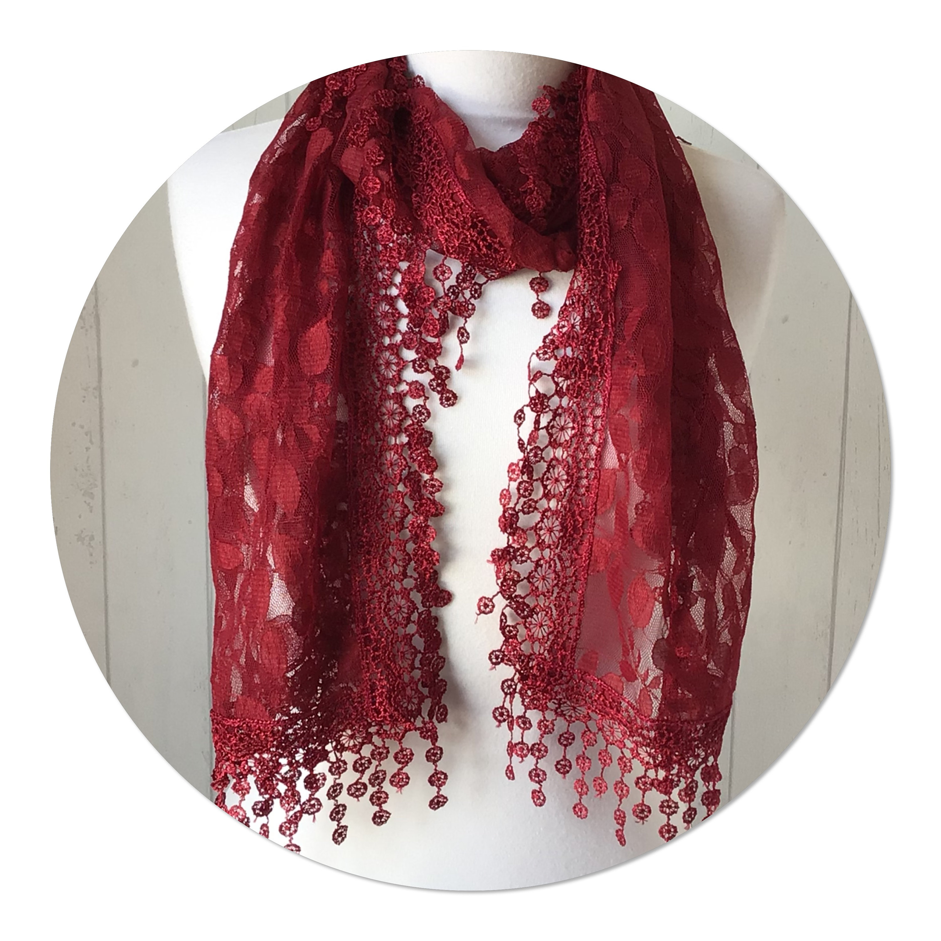 BURGUNDY RED LACE Scarf Vintage Style Lace Scarf /red Leaf - Etsy UK