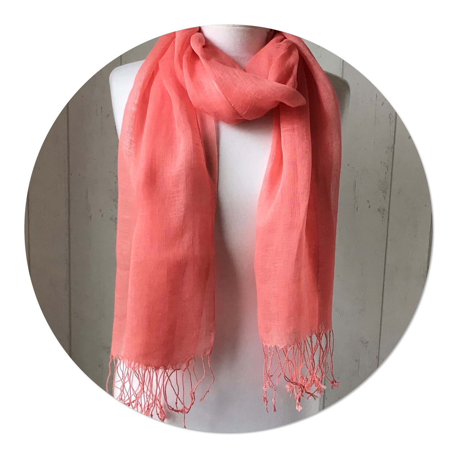 CORAL LINEN SCARF / Linen Coral Scarves / 100% Coral Linen | Etsy