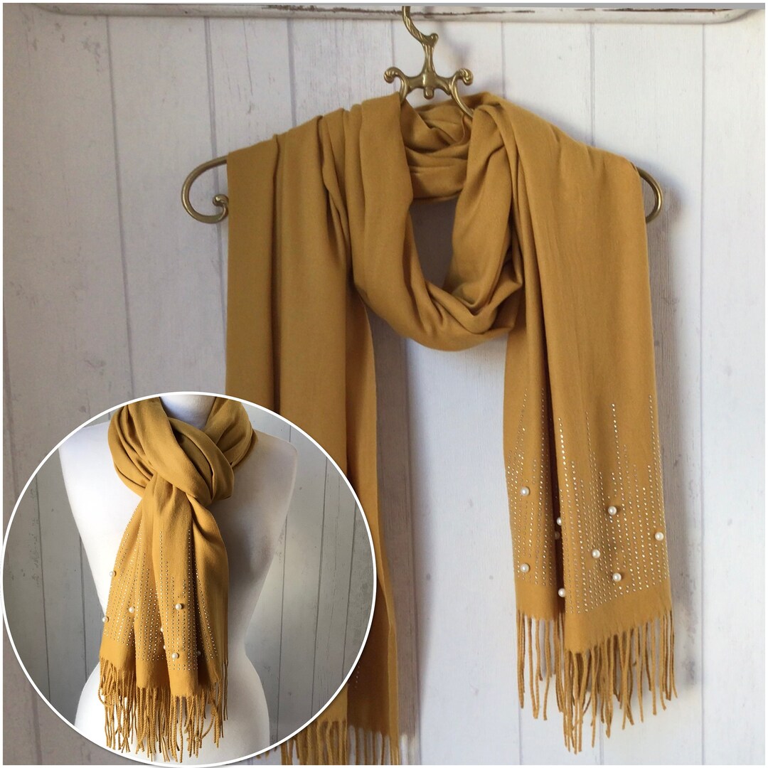 Mustard Pashmina/mustard Pearl Crystal Shawl/mustard Wedding - Etsy