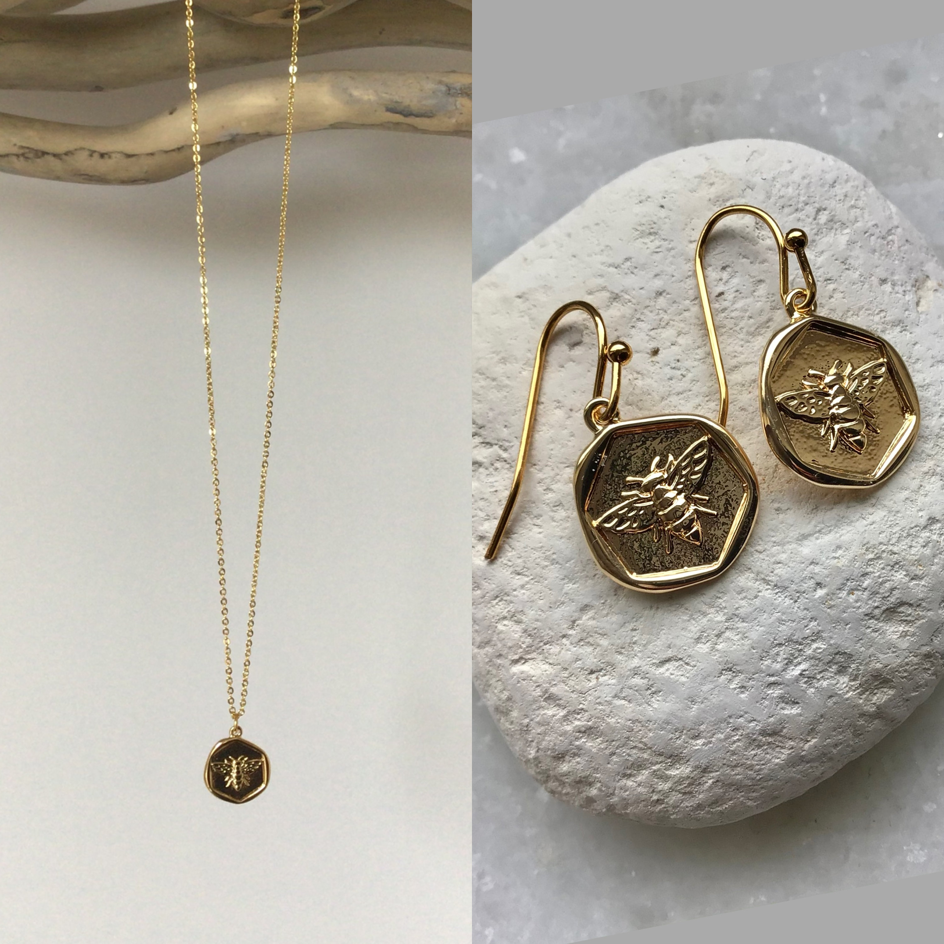 Bee Necklace Earrings Set Giftboxed / Bee Gold Jewellery Set - Etsy UK