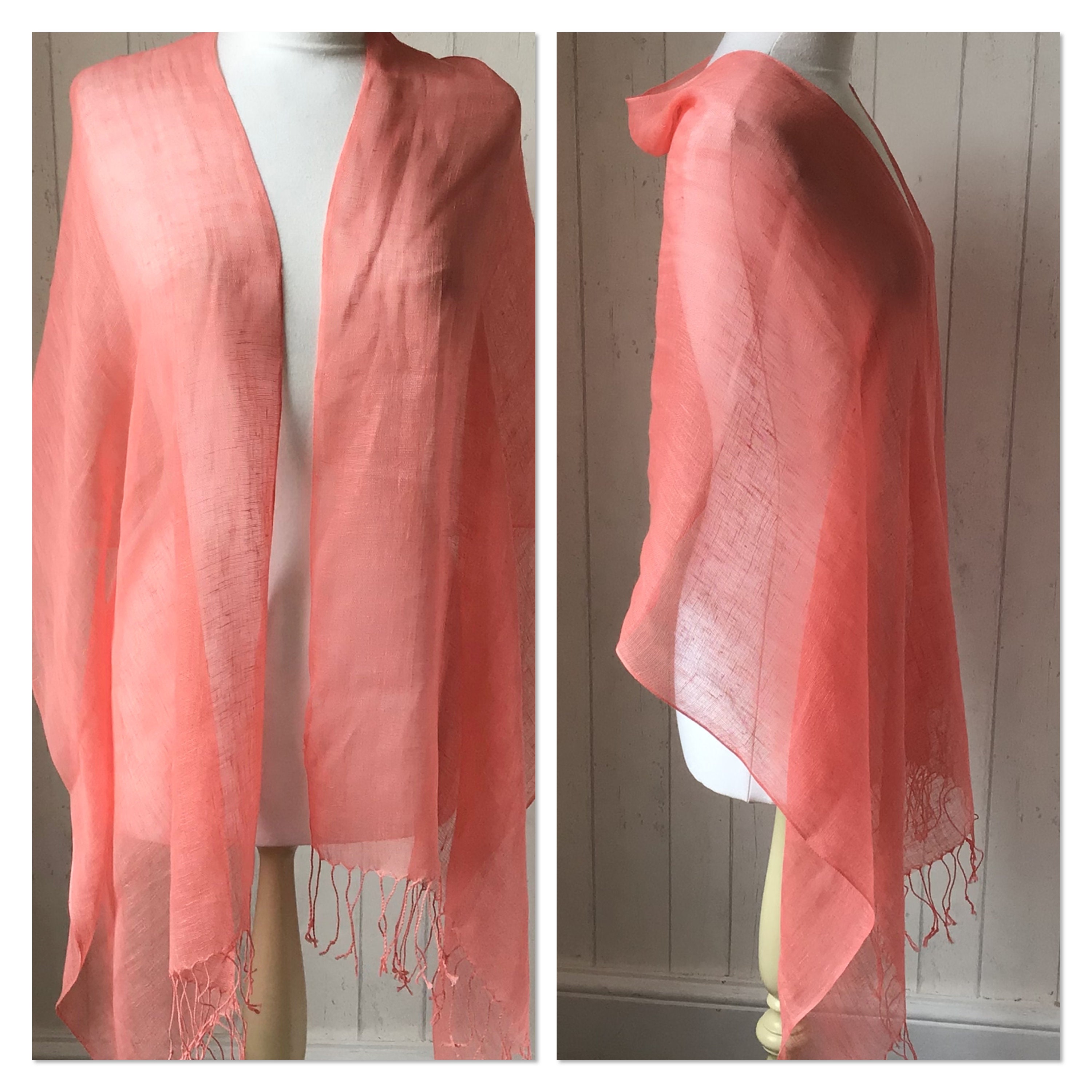 CORAL LINEN SCARF / Linen Coral Scarves / 100% Coral Linen | Etsy