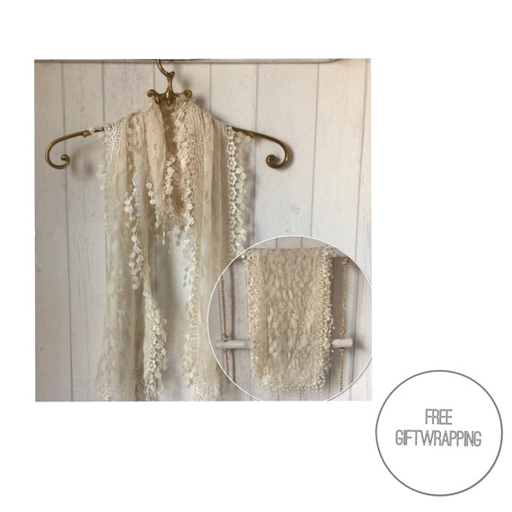 CREAM LEAF SCARF Vintage Style Cream Lace Scarf / Cream Leaf - Etsy