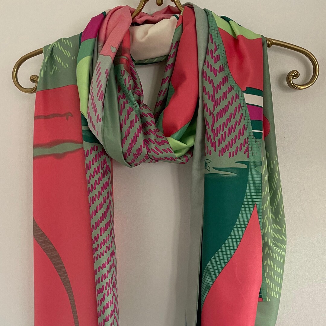 Retro Silk Scarf / Coral Pink Multicolours Silk Scarves / Silk Gifts ...