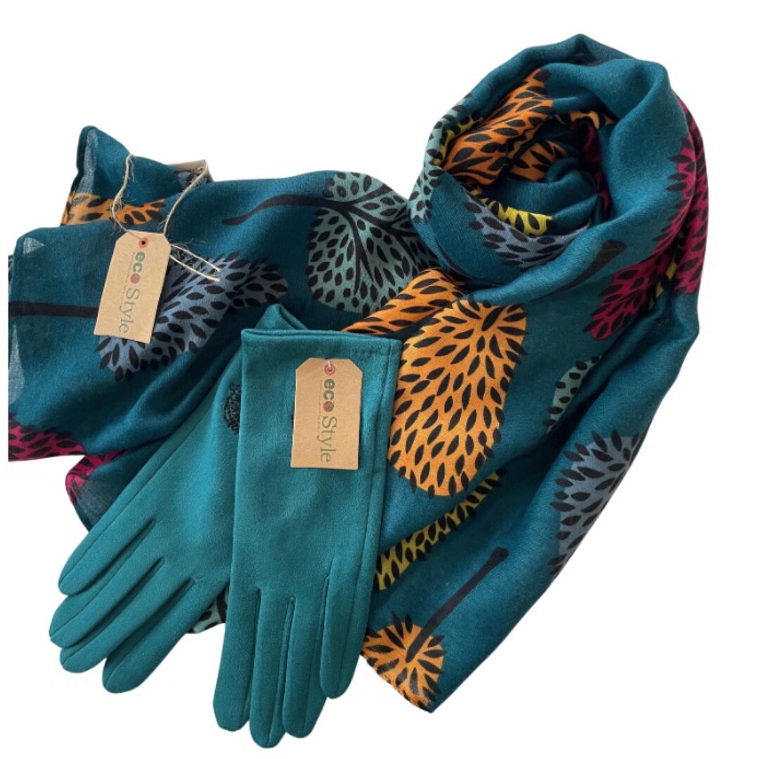 Scarf and Gloves Set / Eco Friendly Gloves / Teal Multicolour Scarf ...