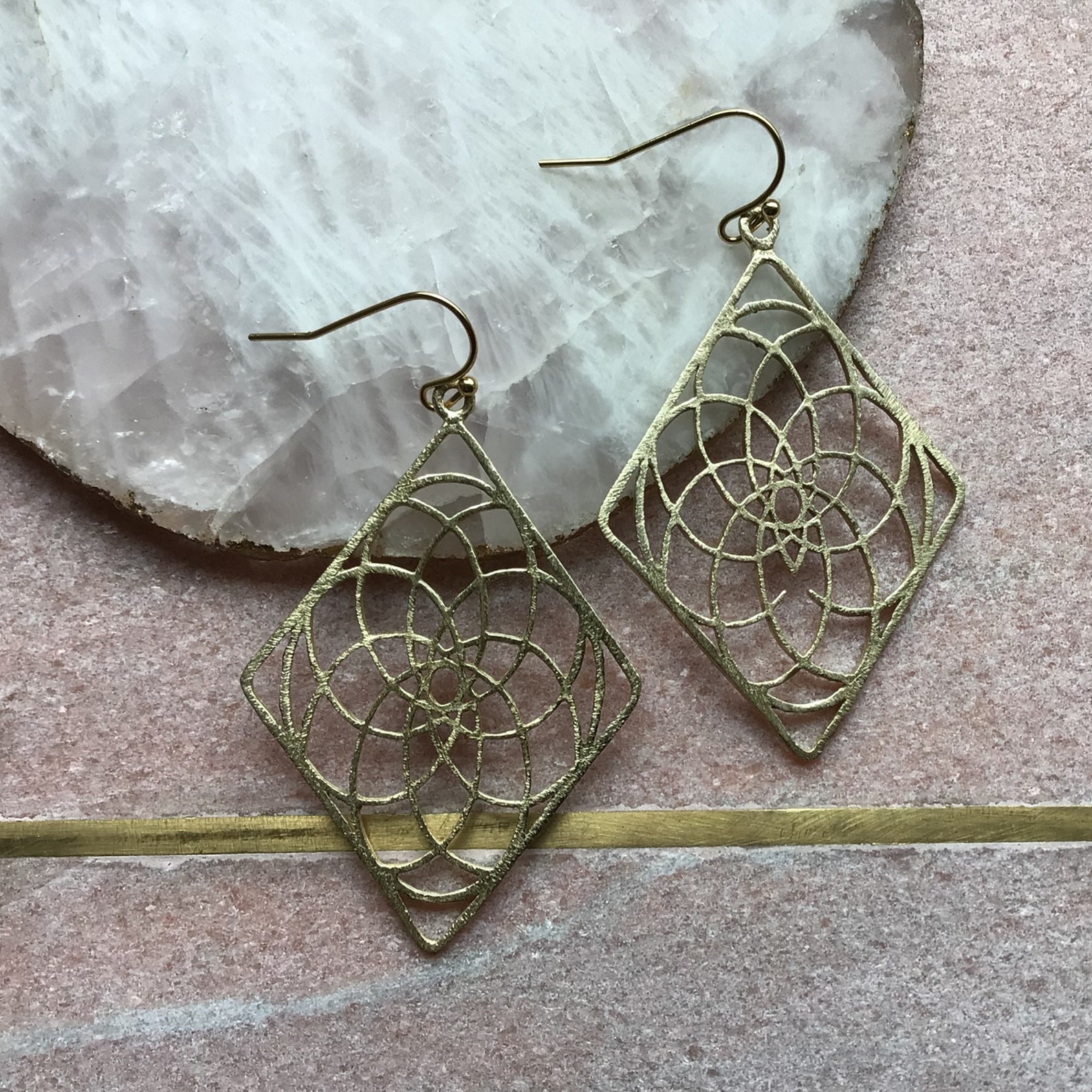 Large Brushed Gold Boho Style Earrings / Contemporary Earrings | Etsy