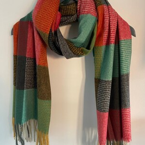 Autumnal RED GREEN SCARF / Red Green Yellow Square Design Scarf /red ...