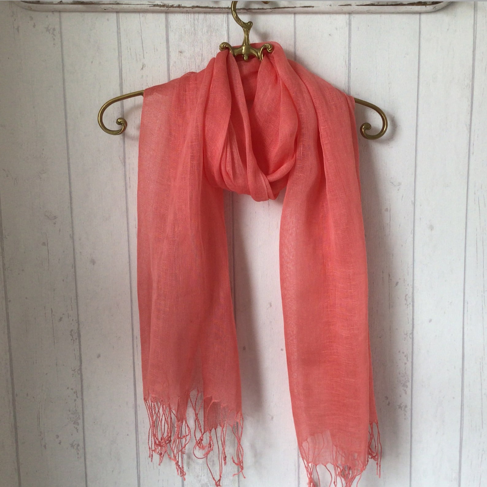 CORAL LINEN SCARF / Linen Coral Scarves / 100% Coral Linen | Etsy