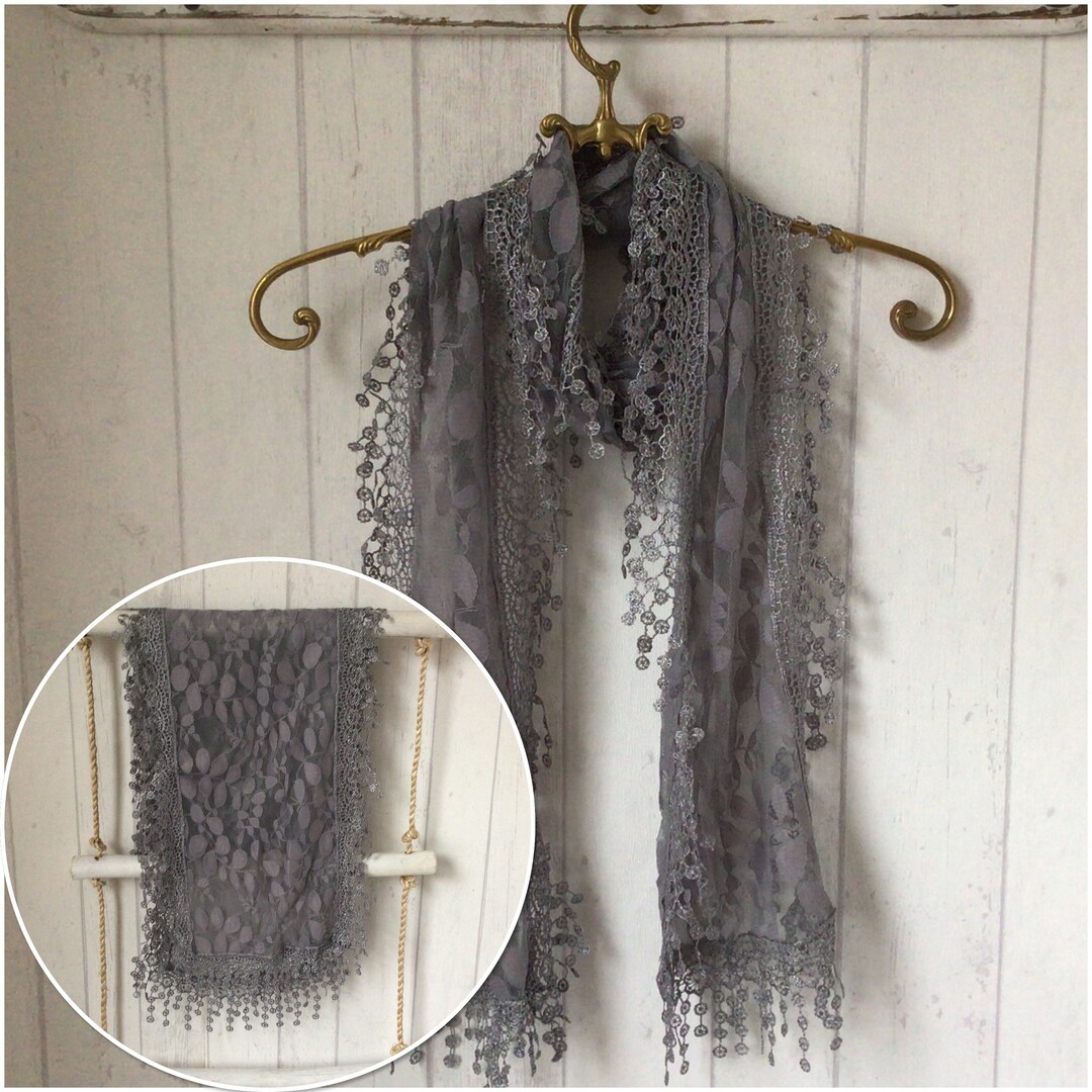 Scarves / Grey Lace Scarf Vintage Style Lace Scarf / Grey - Etsy
