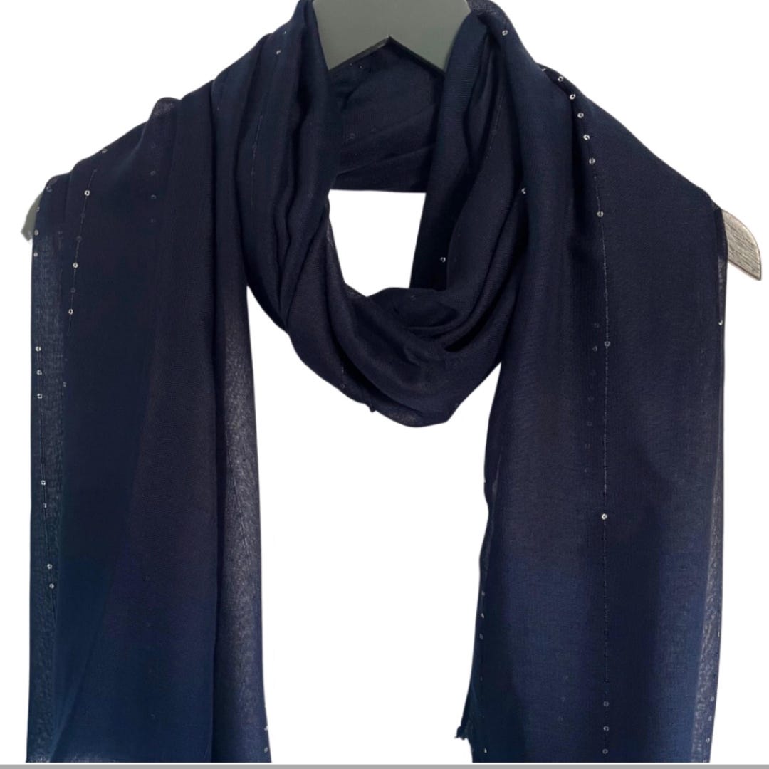 Navy Scarf / Navy Blue Silver Sequins Pashmina / Navy Blue Scarf /blue ...