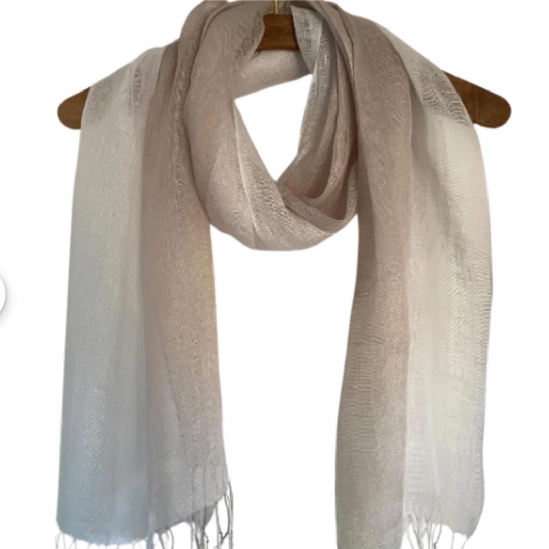 Linen Beige Scarf: Graduating Shades With Knotted Fringe - Etsy