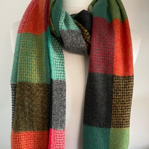 Autumnal RED GREEN SCARF / Red Green Yellow Square Design Scarf /red ...