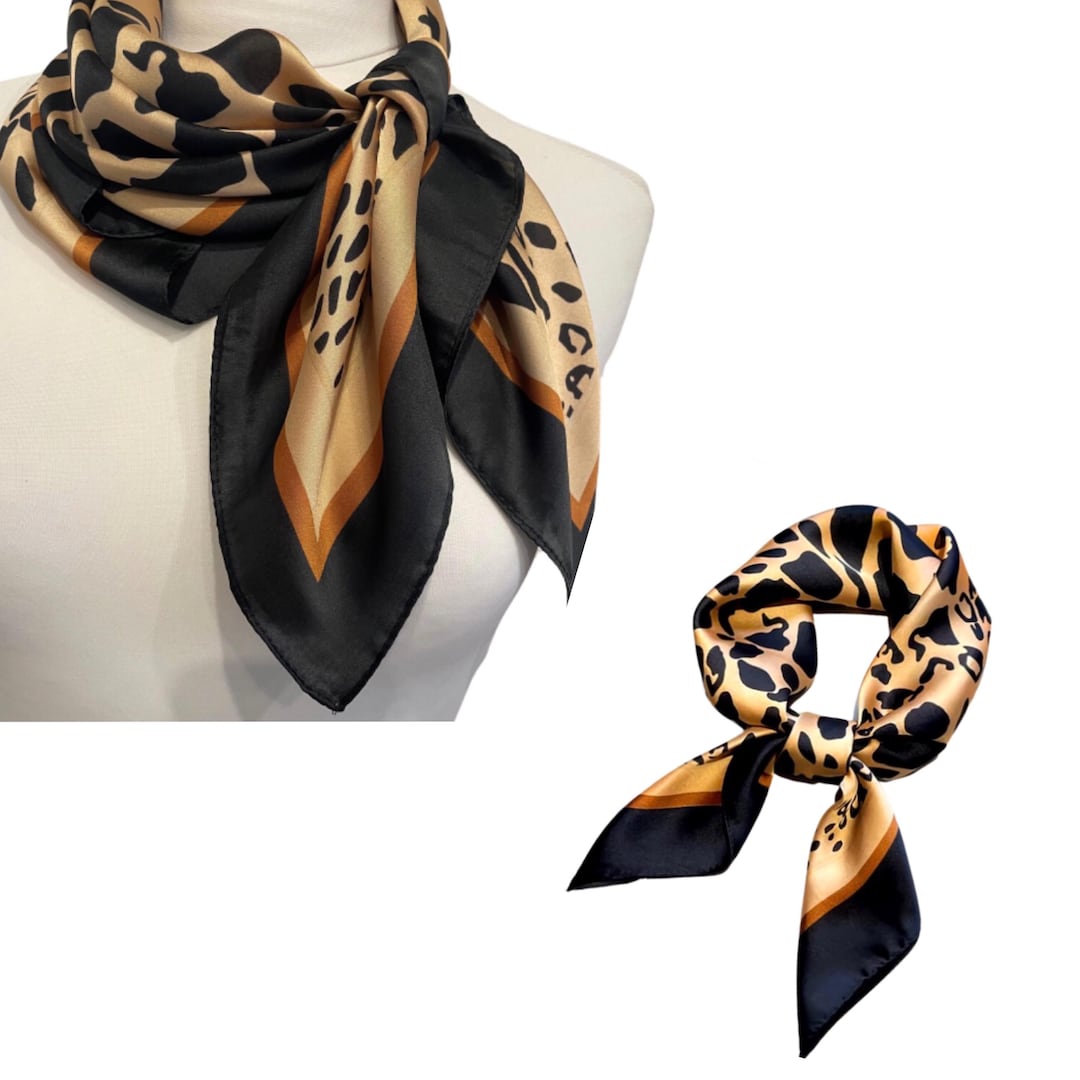 Neck Scarf, Animal Print Neck Scarf, Brown Black Scarf, Silky Scarves ...