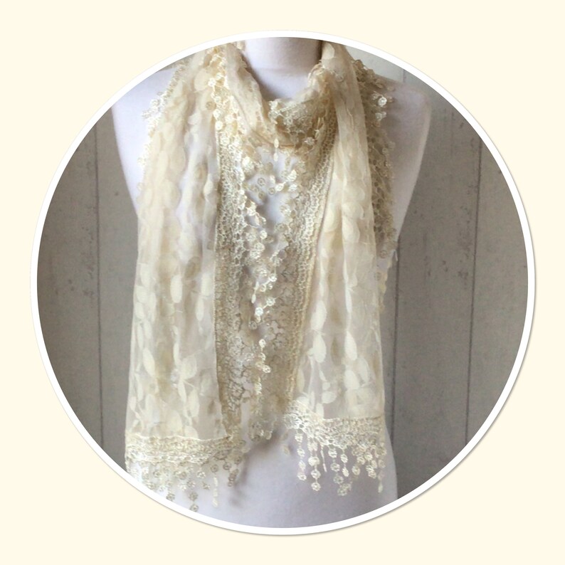 CREAM LEAF SCARF Vintage Style Cream Lace Scarf / Cream Leaf - Etsy