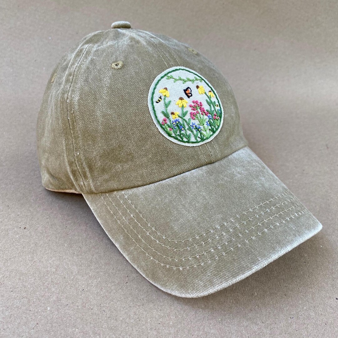 Hand Embroidered Floral Baseball Hat, Vintage Washed Hat, Adult Hat ...