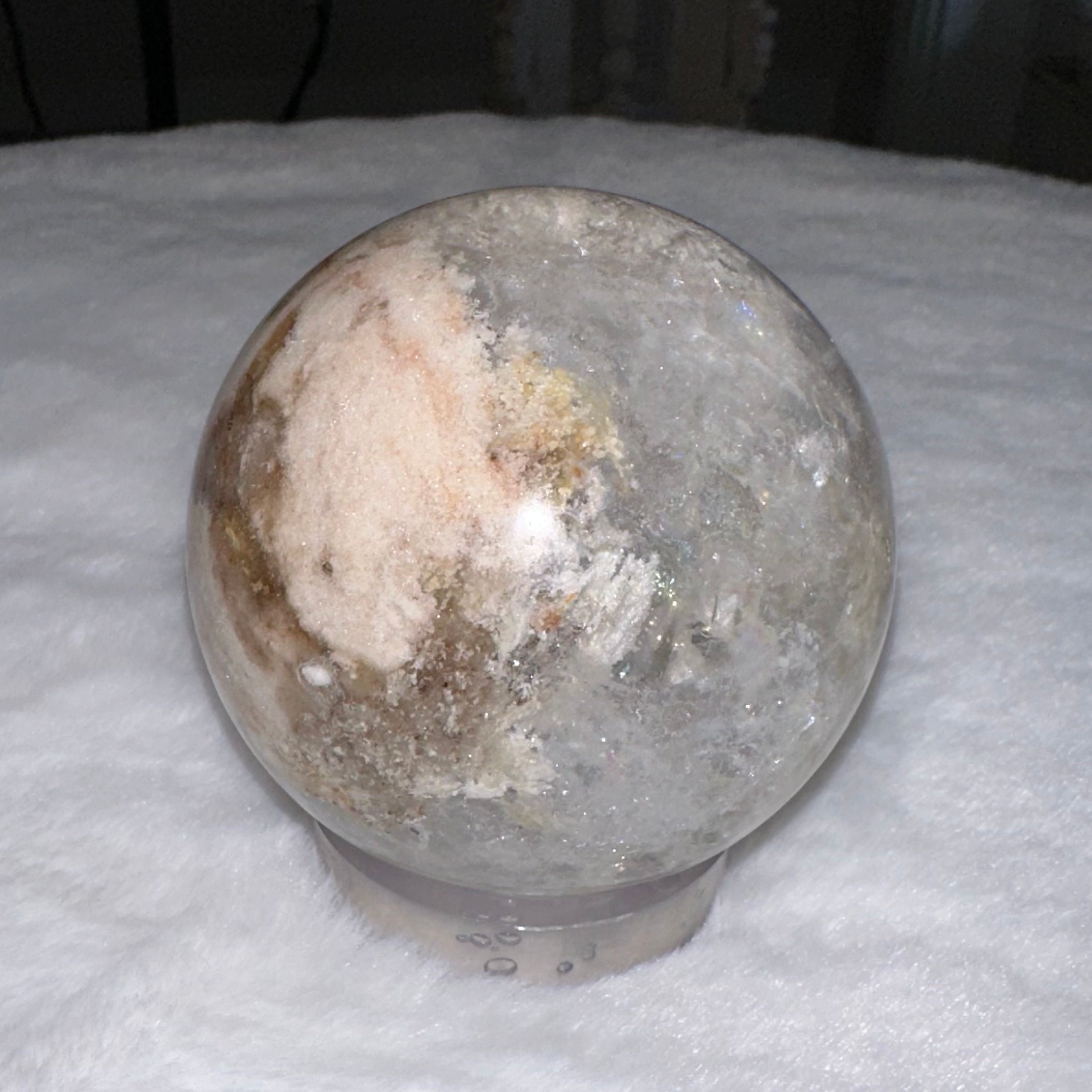 Large Rainbow White Garden Quartz Lodolite Crystal Sphere filled With ...
