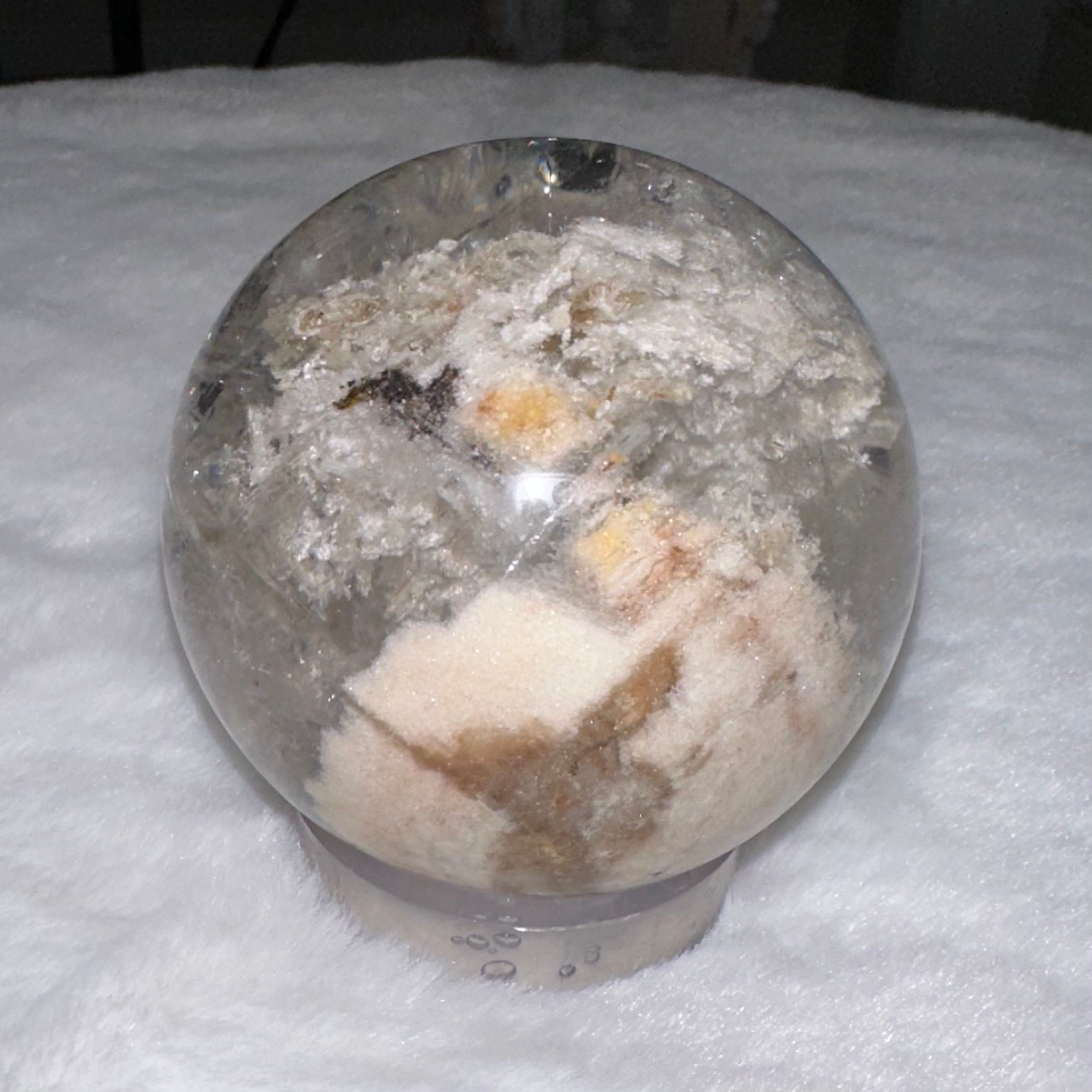 Large Rainbow White Garden Quartz Lodolite Crystal Sphere filled With ...