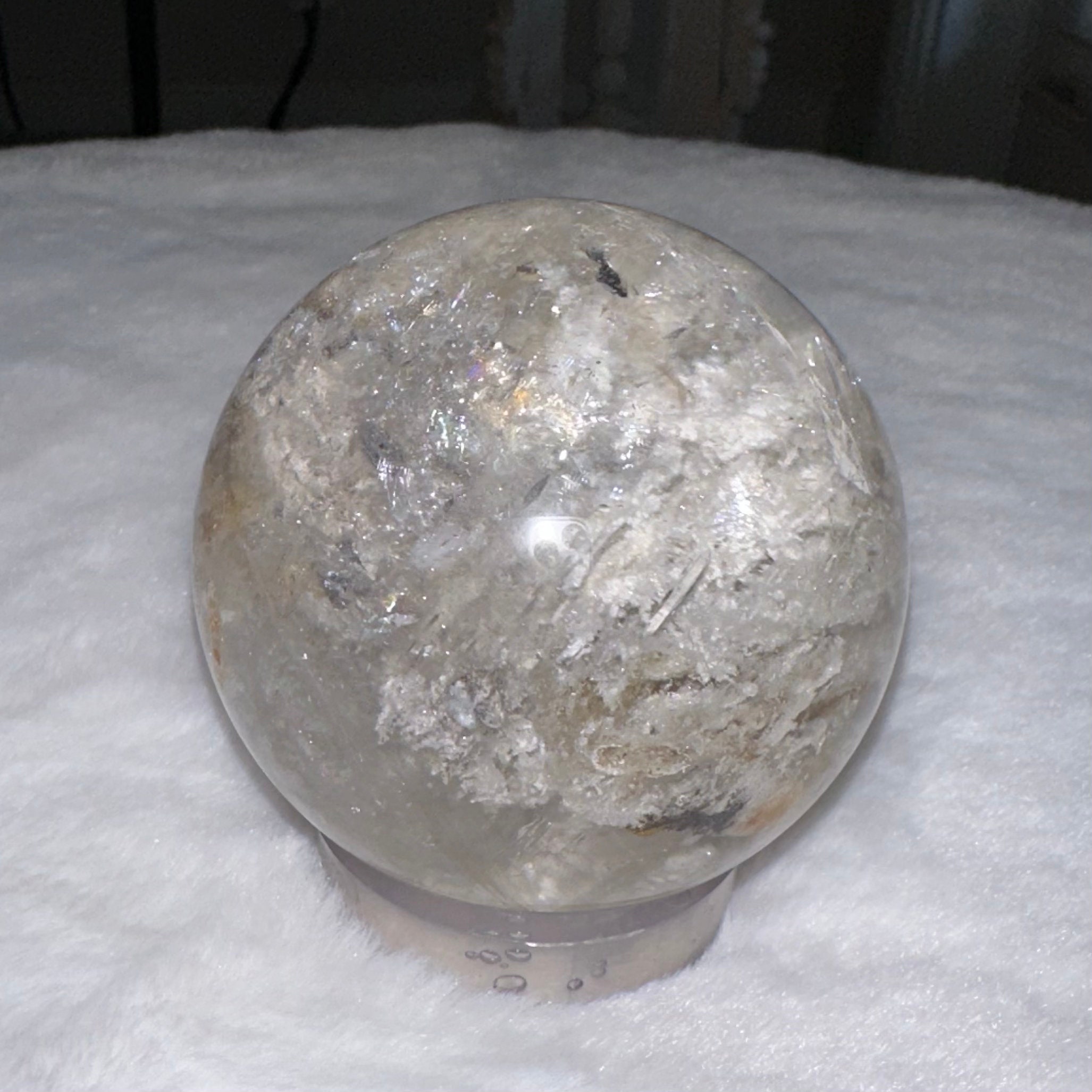 Large Rainbow White Garden Quartz Lodolite Crystal Sphere filled With ...
