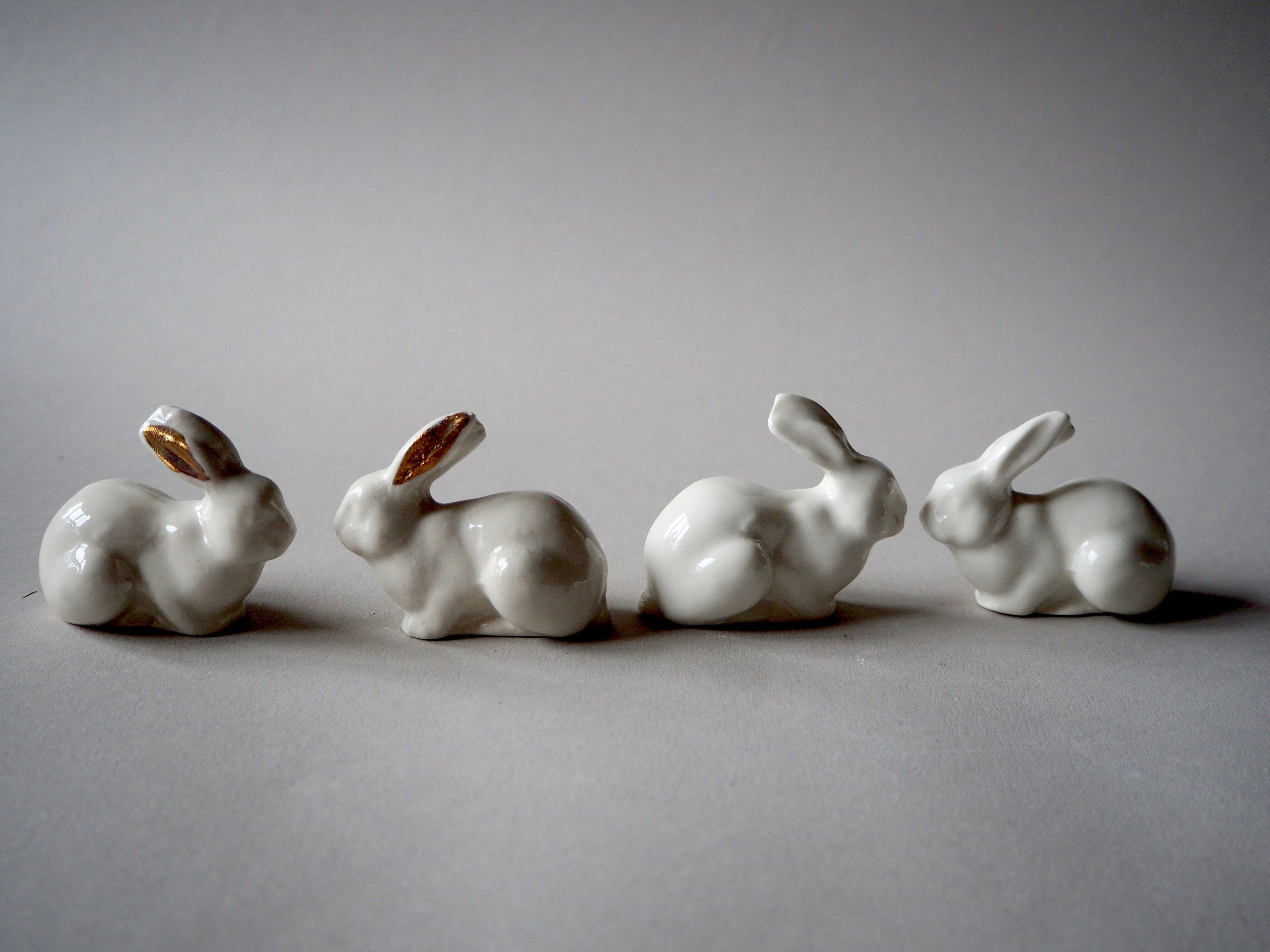 SMALL BUNNY FIGURINE, Porcelain Sculpture, Tiny Ceramic Figurines ...