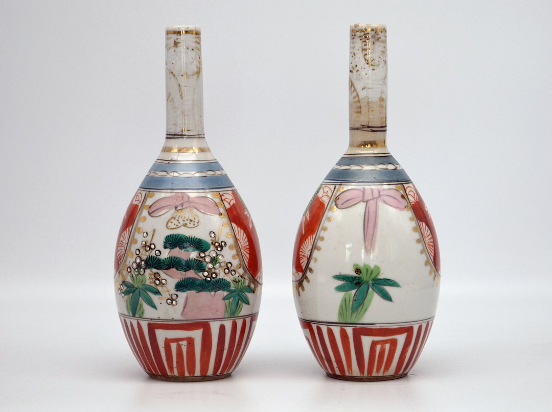 Pair of Antique Japanese Sake Bottle Vases | Late Meiji to Early Showa ...
