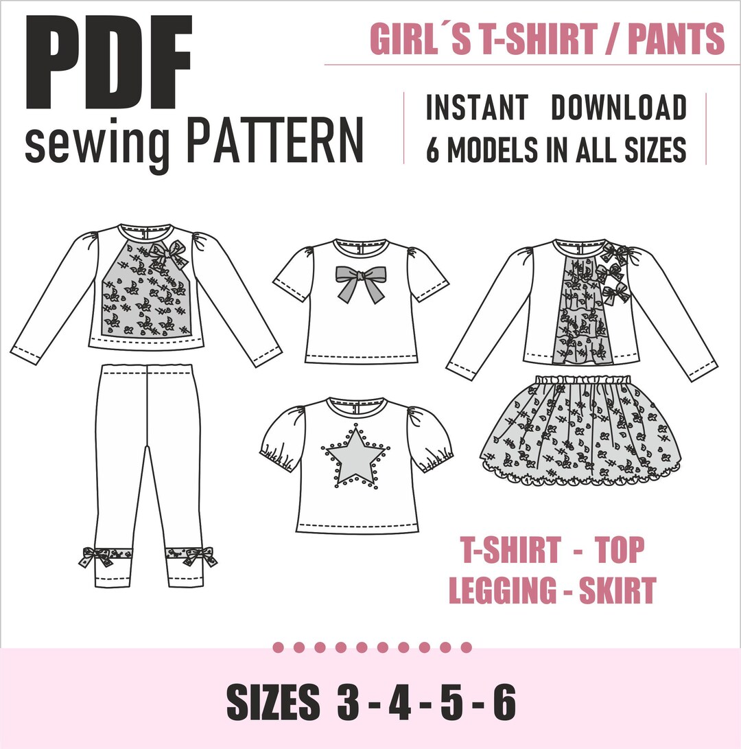 PDF Sewing Pattern | Girls T-shirt Pattern | Girls Pants | Tank Top ...