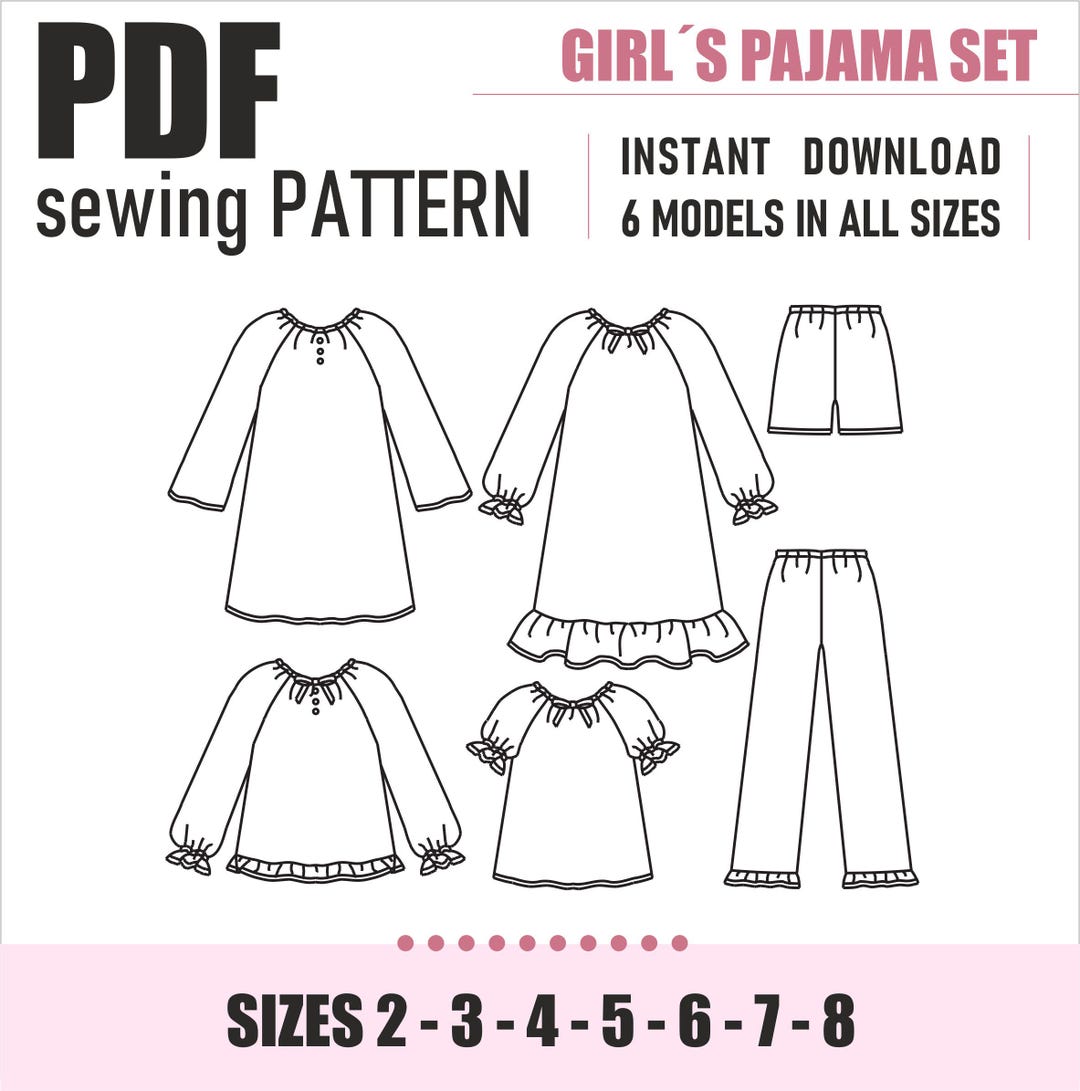 PDF Sewing Pattern | Girls Pajama | Pattern Pajama | Shirt | Pants ...
