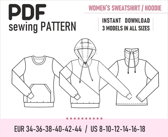 PDF Sewing Pattern // Womens Sweatshirt / Hoodie // 3in1 // - Etsy