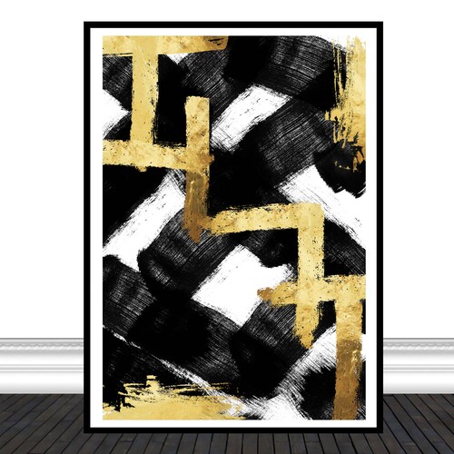 Abstract Ink Artwork Printable Black and Gold Foil Wall Art - Etsy