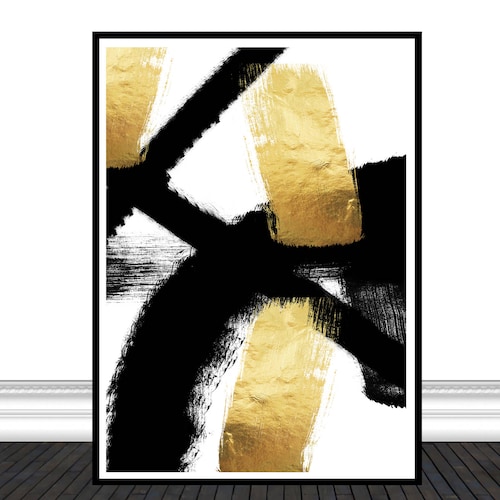 Abstract Ink Artwork Printable Black and Gold Foil Wall Art | Etsy