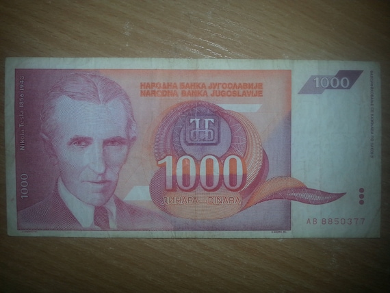 Nikola Tesla Yugoslav Banknote 1000 Dinars 1992 Belgrade - Etsy