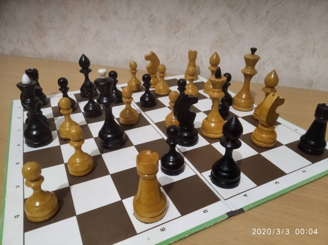 Soviet Chess, Soviet Chess Set With Paper Board, Wooden Chess, Vintage ...