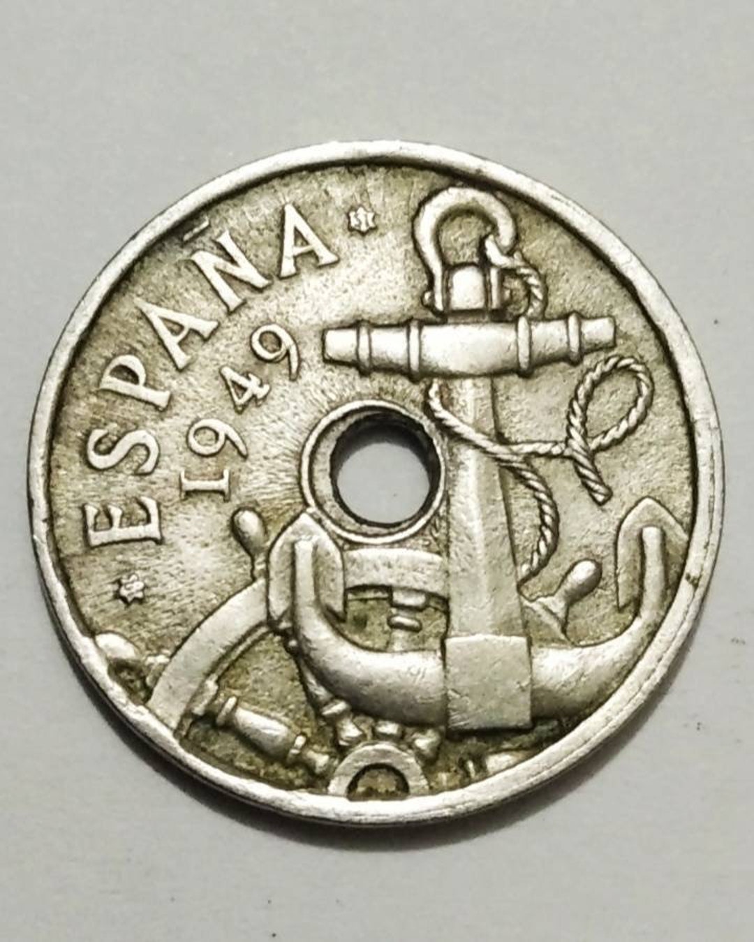 Moneda española antigua de 50 céntimos: Diseño de ancla, 1949 - Etsy España