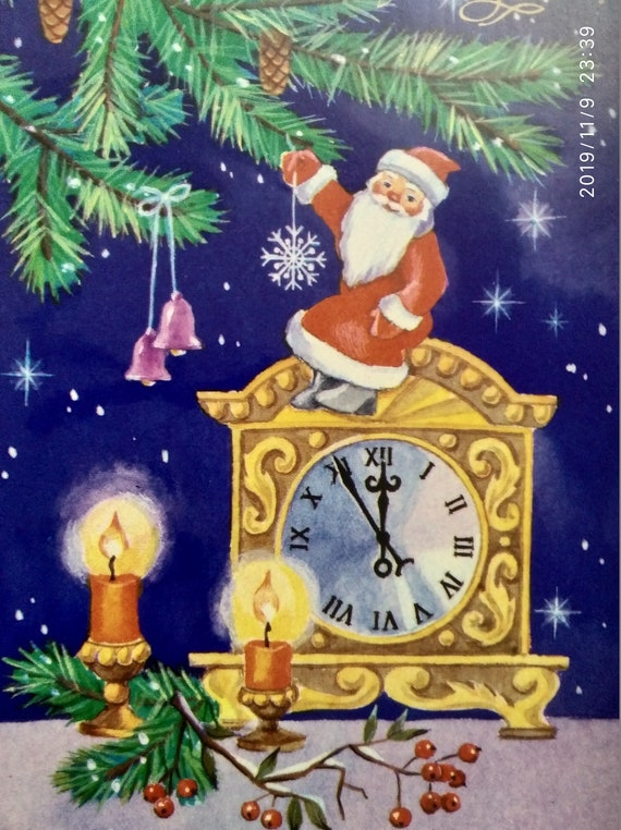 Greeting Card USSR Christmas Christmas Candles Xmas Santa - Etsy
