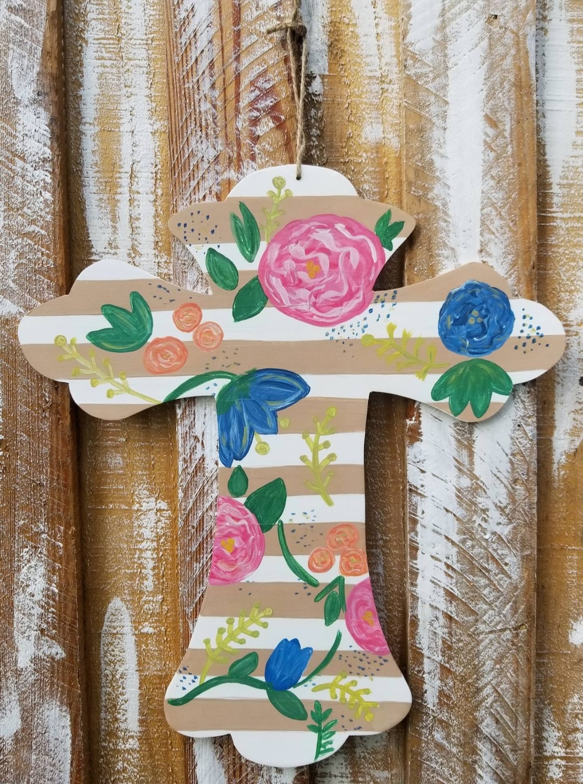 Cross Door Hanger Floral Wooden Cross - Etsy